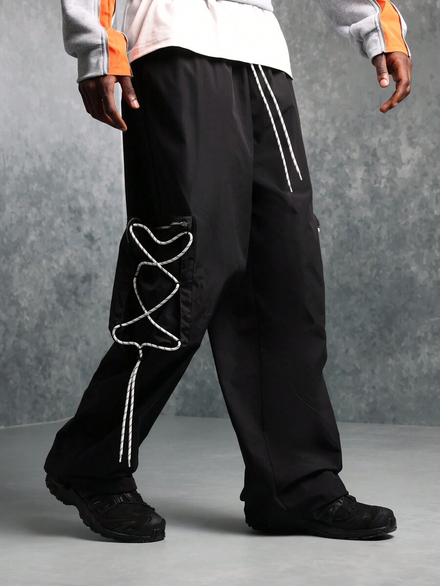 SUMWON Loose Fit Parachute Nylon Cargo Pants With Oversized Cargo ...