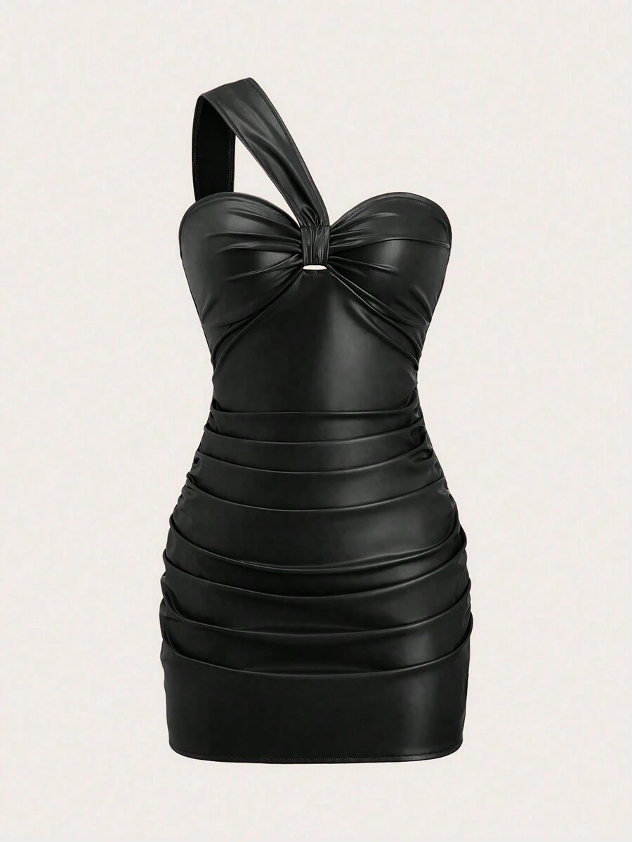 Sweetra Elegant One Shoulder Ruched Backless Fitted Dress Y2K Outfit ...