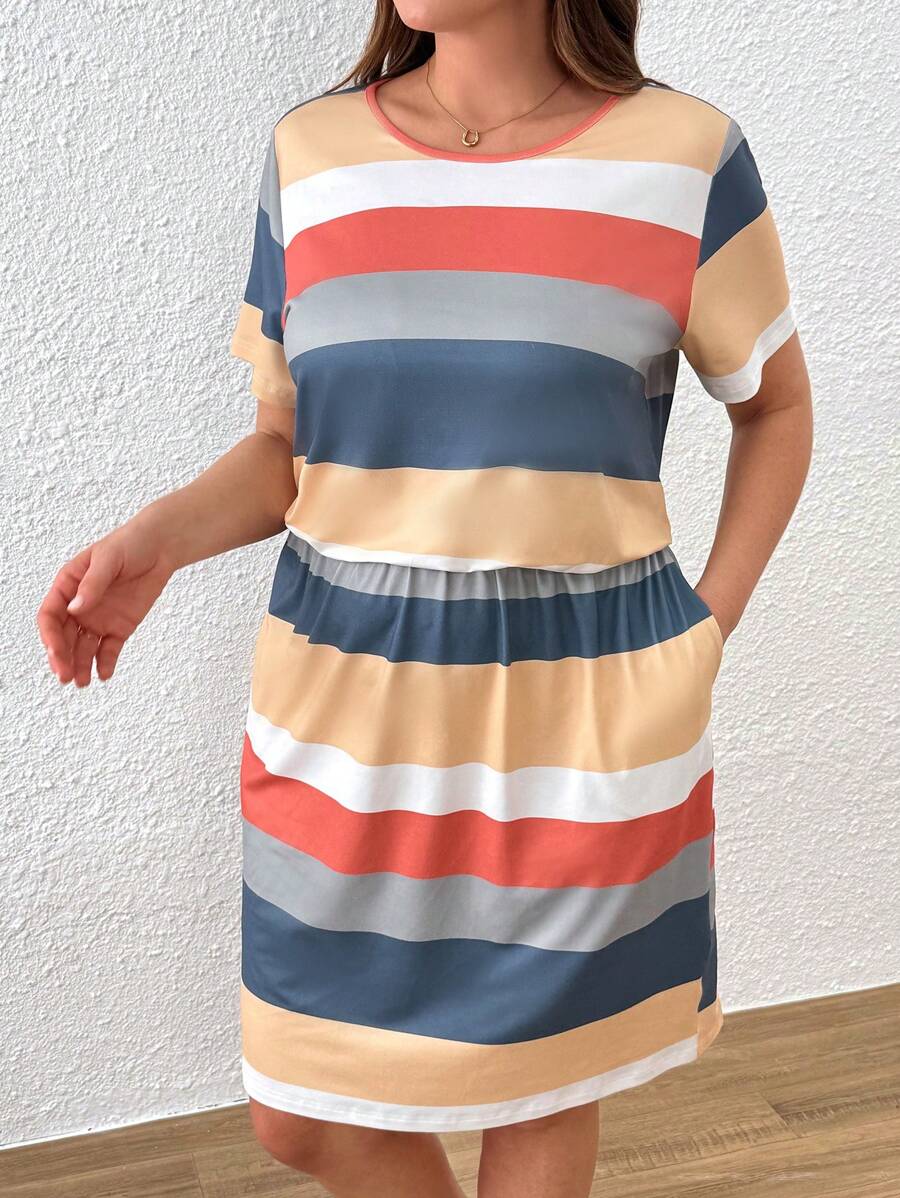 SHEIN LUNE Plus Size Elastic Waist Fitted Women Dress In Multiple ...