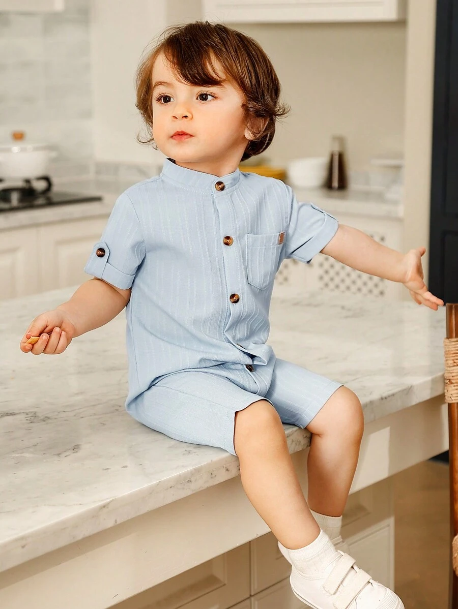 SHEIN Playful Pals Baby Boys/Toddlers Casual Textured V-Neck Short ...