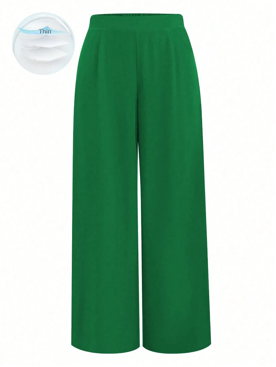 EMERY ROSE Plus Size Solid Color Elastic Waist Casual Straight Leg ...