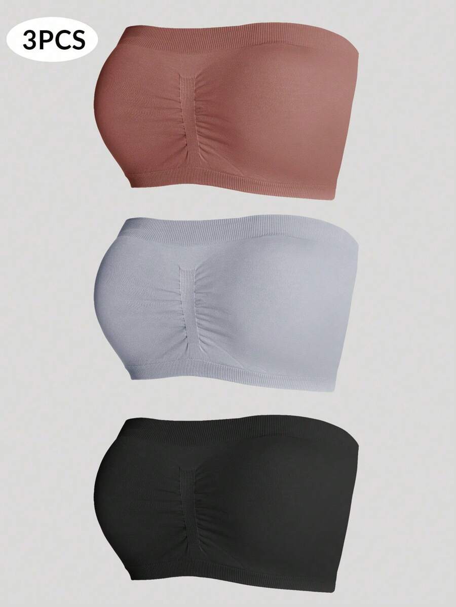 SuitURBody 3pcs Solid Ruched Tube Bra | SHEIN USA