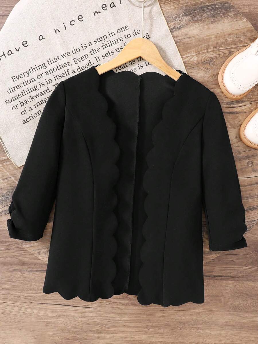 Tween Girl Oversized Casual Simple Comfortable Open Front Black Jacket ...