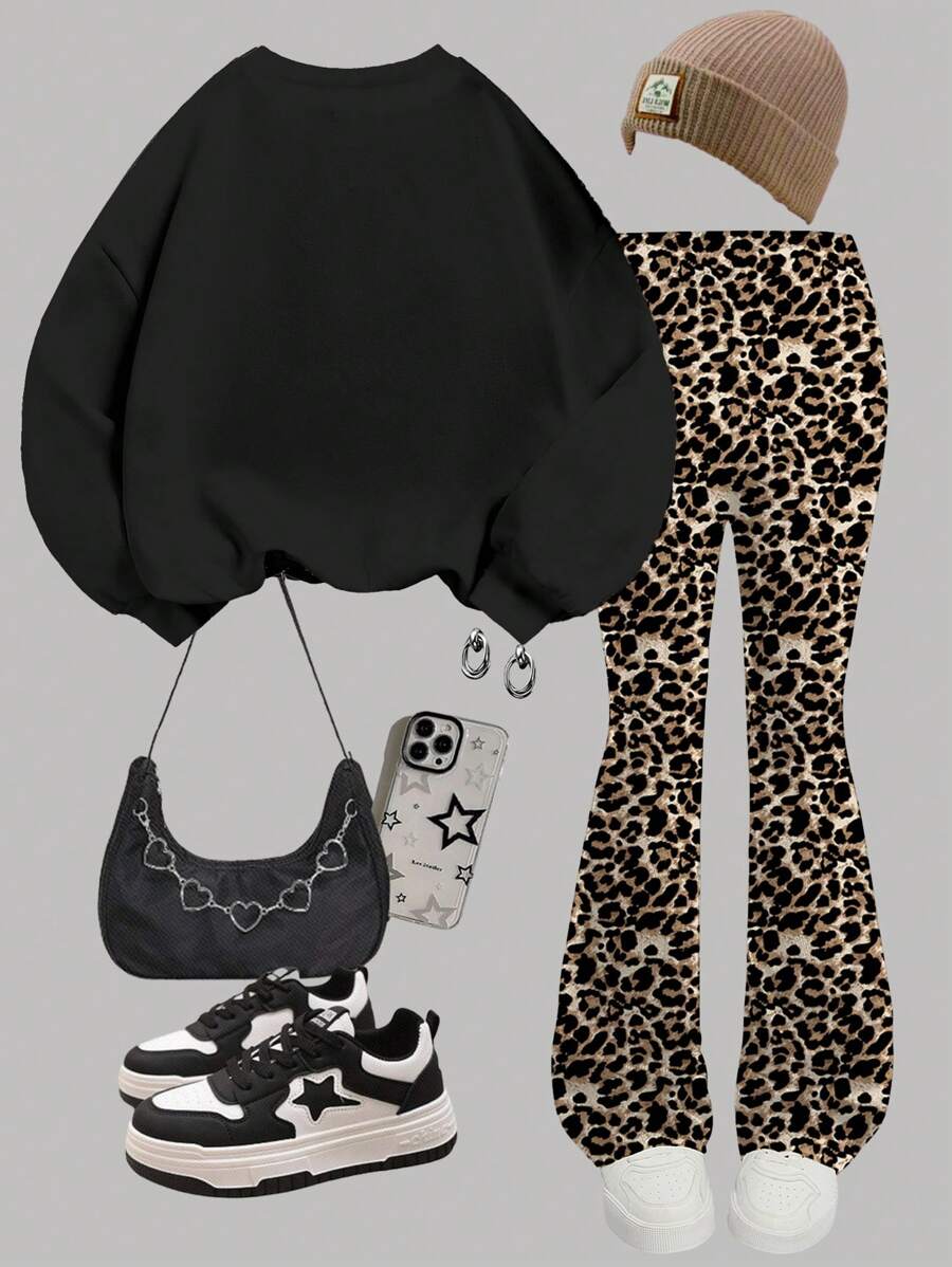 SHEIN Vintage American Style Leopard & Heart Print, Tween Girls ...