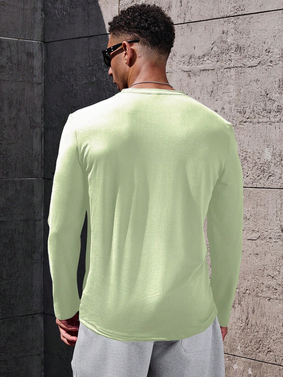 Manfinity EMRG Men's Solid Color Crew Neck Casual Versatile Long Sleeve ...