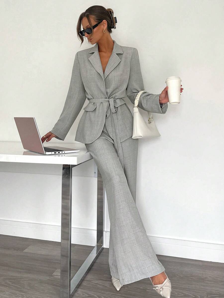 SHEIN Essnce Autumn Office Waisted Blazer Suit Set, Daily Commuting ...