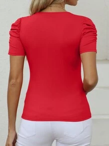 INAWLY Women's Solid Color Ribbed Knit Puff Sleeve T-Shirt | SHEIN USA