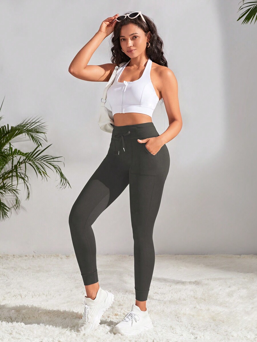 SHEIN Sport Studio Women's Drawstring Waist Gym Hiking Legging Fitted ...