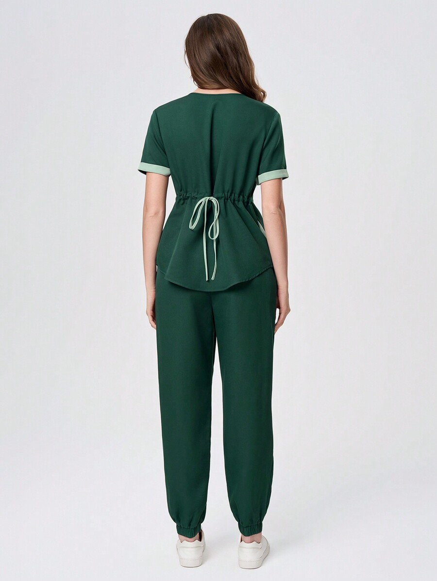 SHEIN TaskFit 2pcs/Set Women's Anti-Wrinkle Contrast Color V-Neck Tie ...