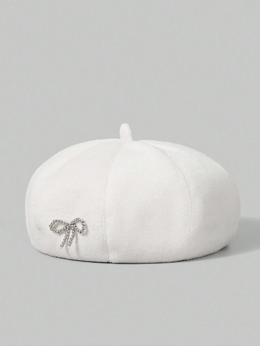 SHEIN MOD Women Casual Beret Hat With Pearl Bow Decor, For Autumn ...