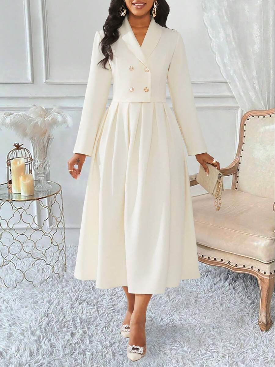 Lyxana Women 2pcs Set: Cropped Double-Breasted Long Sleeve Jacket And ...