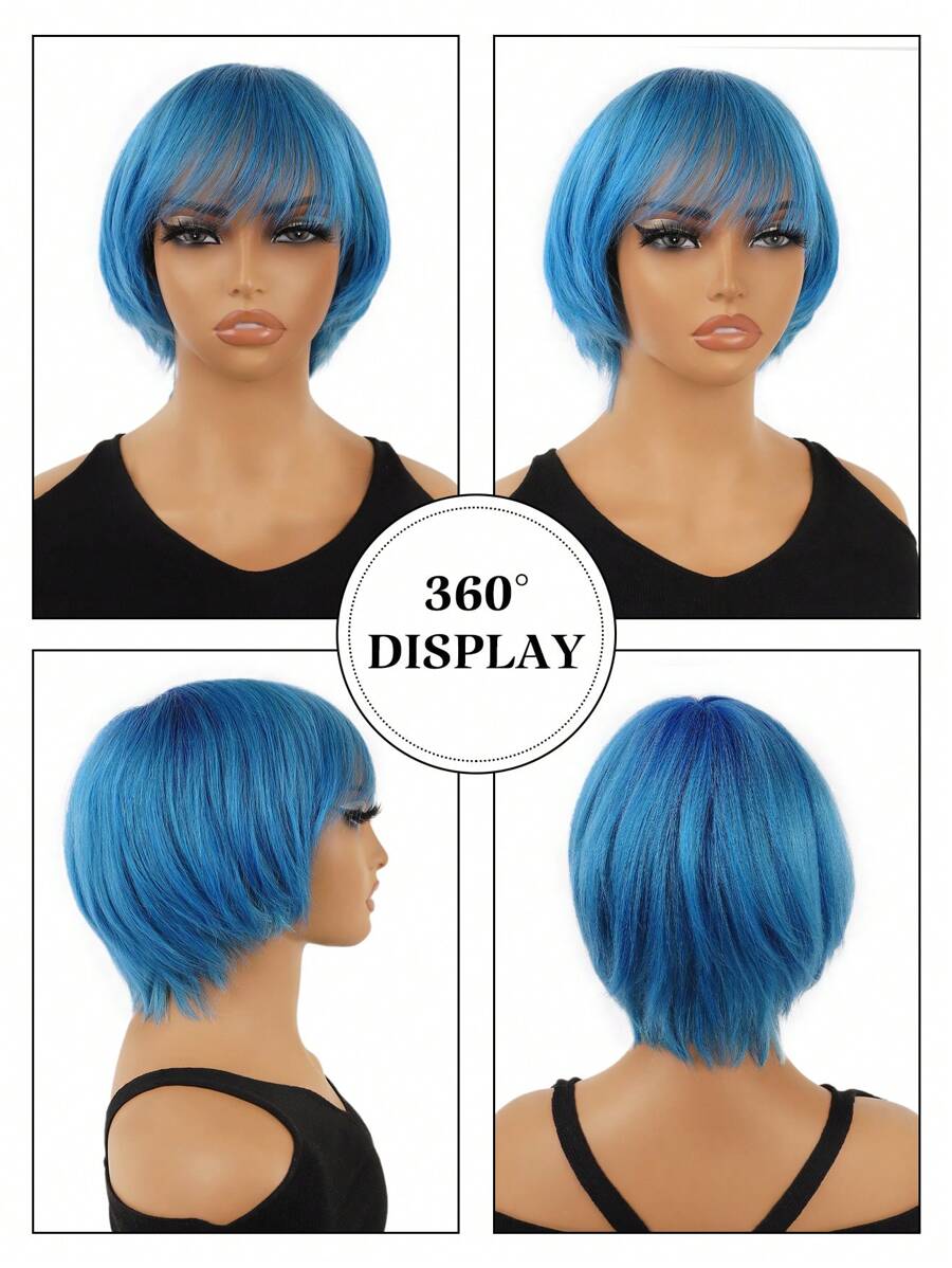 Peruca Ombre Azul Curta Pixie Cut Peruca Cabelo Humano Brasileiro Real ...