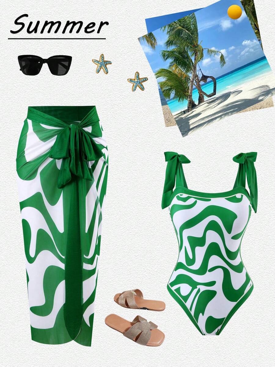 Swim Oasis Plus Size Summer Beach Colorblock Shoulder Strap Slimming ...