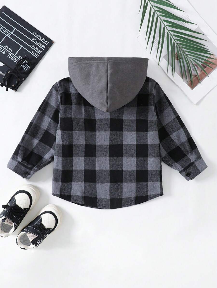 SHEIN Vintaside Kids Young Boy Plaid Pattern Hooded Shacket, Spring ...