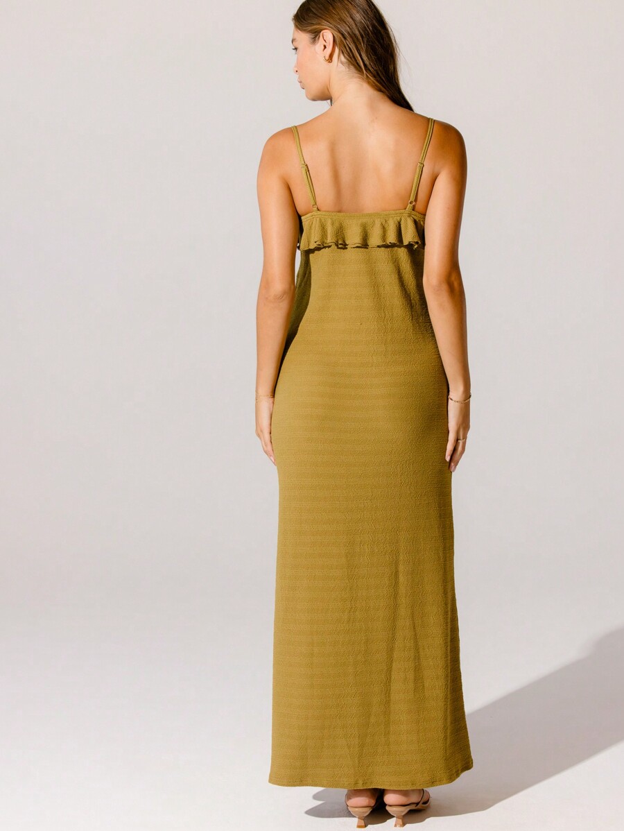 Aralina Chic Crinkle Olive Green Cascading Ruffle Dress | SHEIN UK