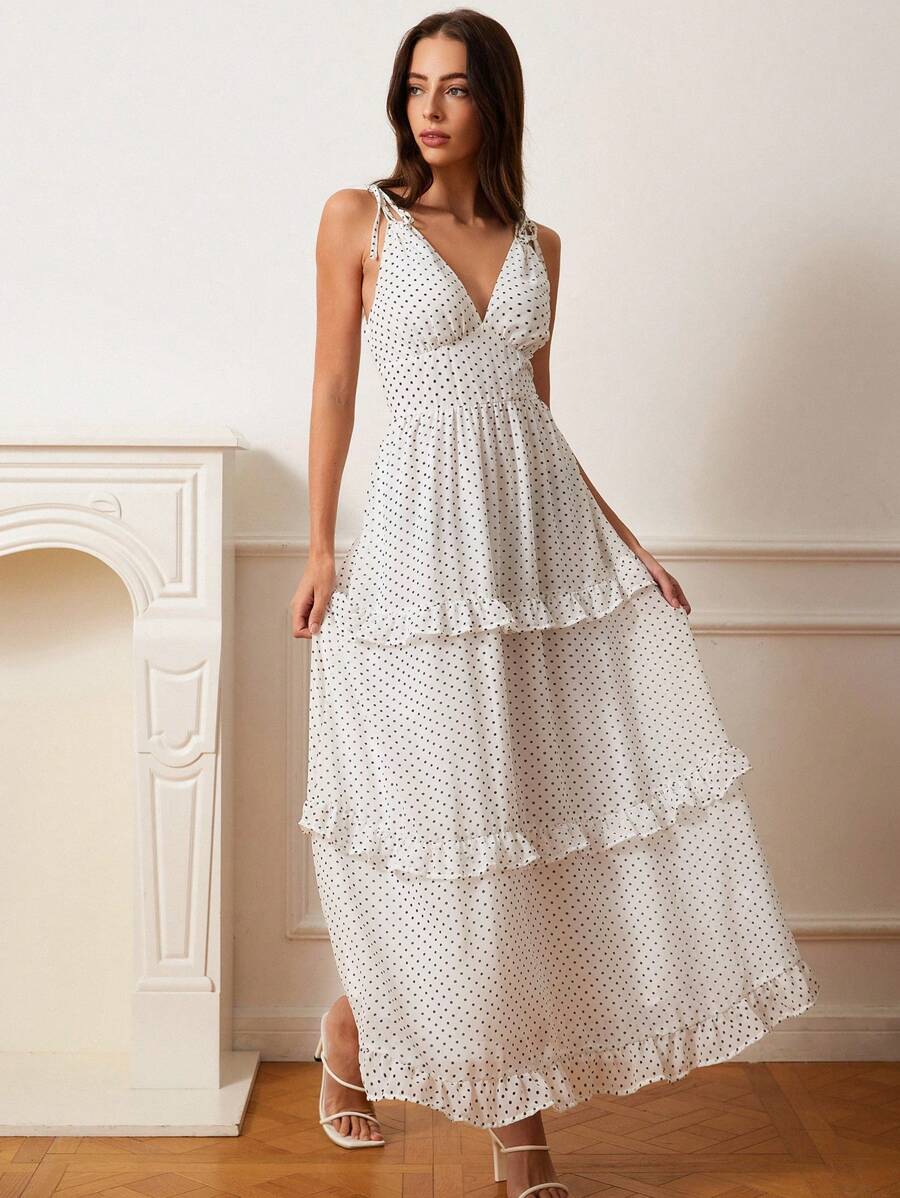 Aveloria Rosie French Polka Dot Chiffon Fabric Spaghetti Strap ...