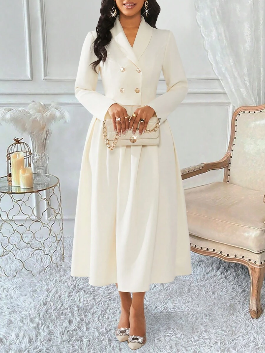 Lyxana Women 2pcs Set: Cropped Double-Breasted Long Sleeve Jacket And ...