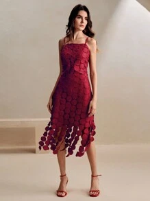 Anewsta Knitted Sling Women's Soluble Lace Angora Short Dress, Red ...