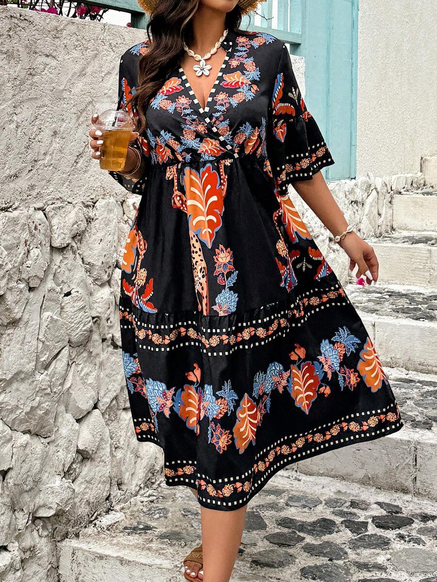 SHEIN Holidaya Vestido de vacaciones con escote profundo con muesca y ...