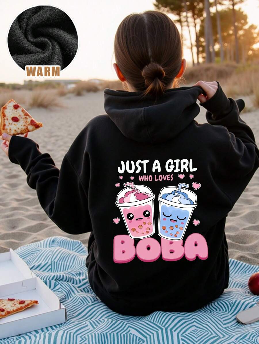 SHEIN Young Girls Casual Cute Cartoon Drink, English Letter "BOBA GIRL ...
