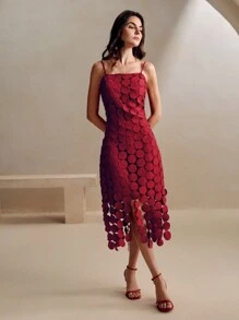 Anewsta Knitted Sling Women's Soluble Lace Angora Short Dress, Red ...