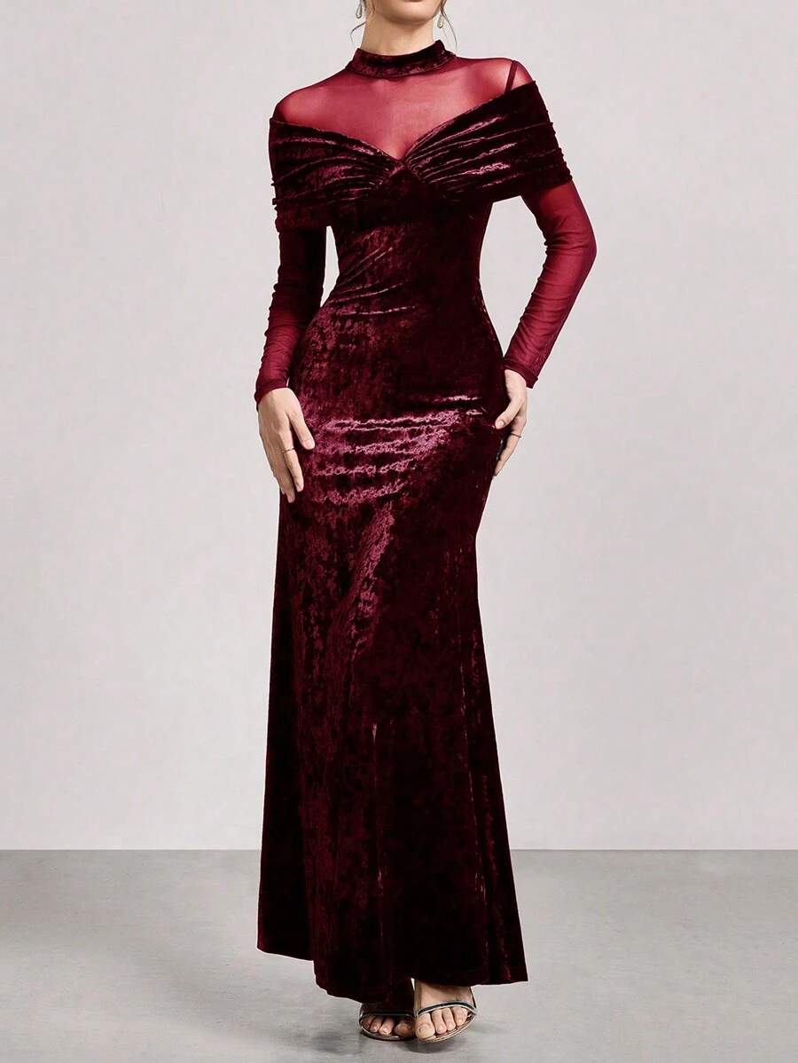 SHEIN Belle Women's Solid Color Form-Fitting Long Sleeve Cocktail Dress ...