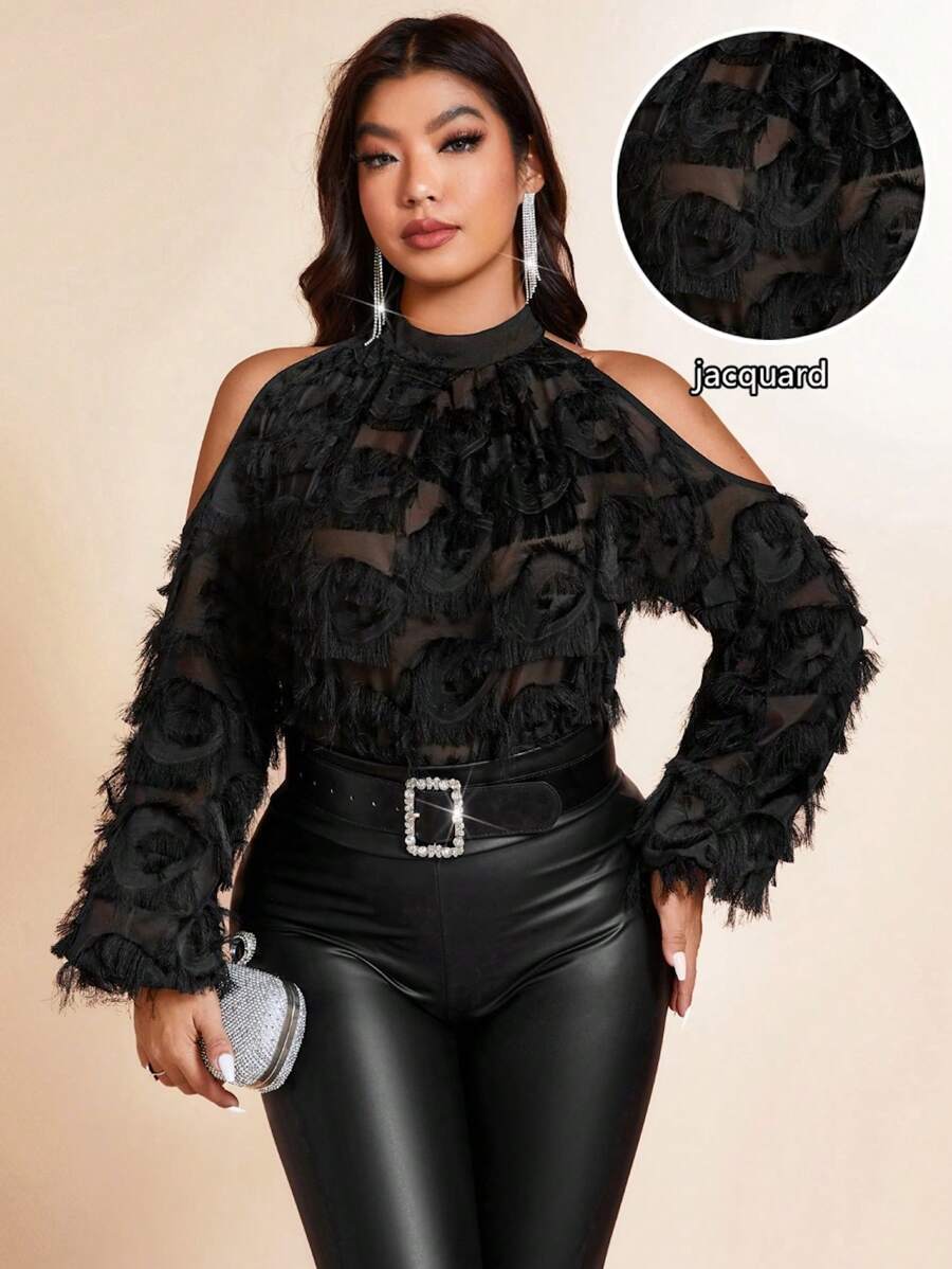 Allurite Plus Size Women Elegant Off Shoulder Long Sleeve Fuzzy Sweater ...
