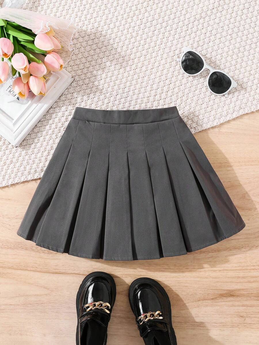 Young Girl's Fashionable Versatile Solid Color Pleated Fitted Casual ...