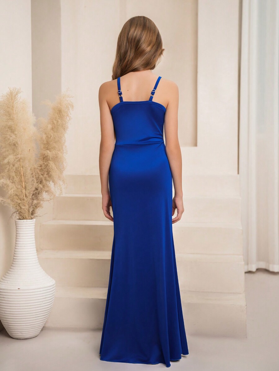 Tween Girl Elegant & Sleeveless High-Waisted Solid Color Slit Dress ...