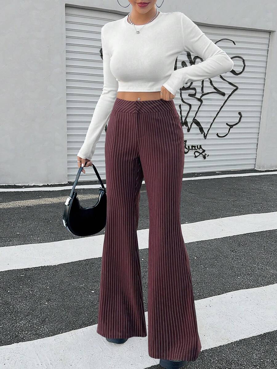 INAWLY Pantaloni a zampa con motivo a righe in stile Y2K, minimalista ...