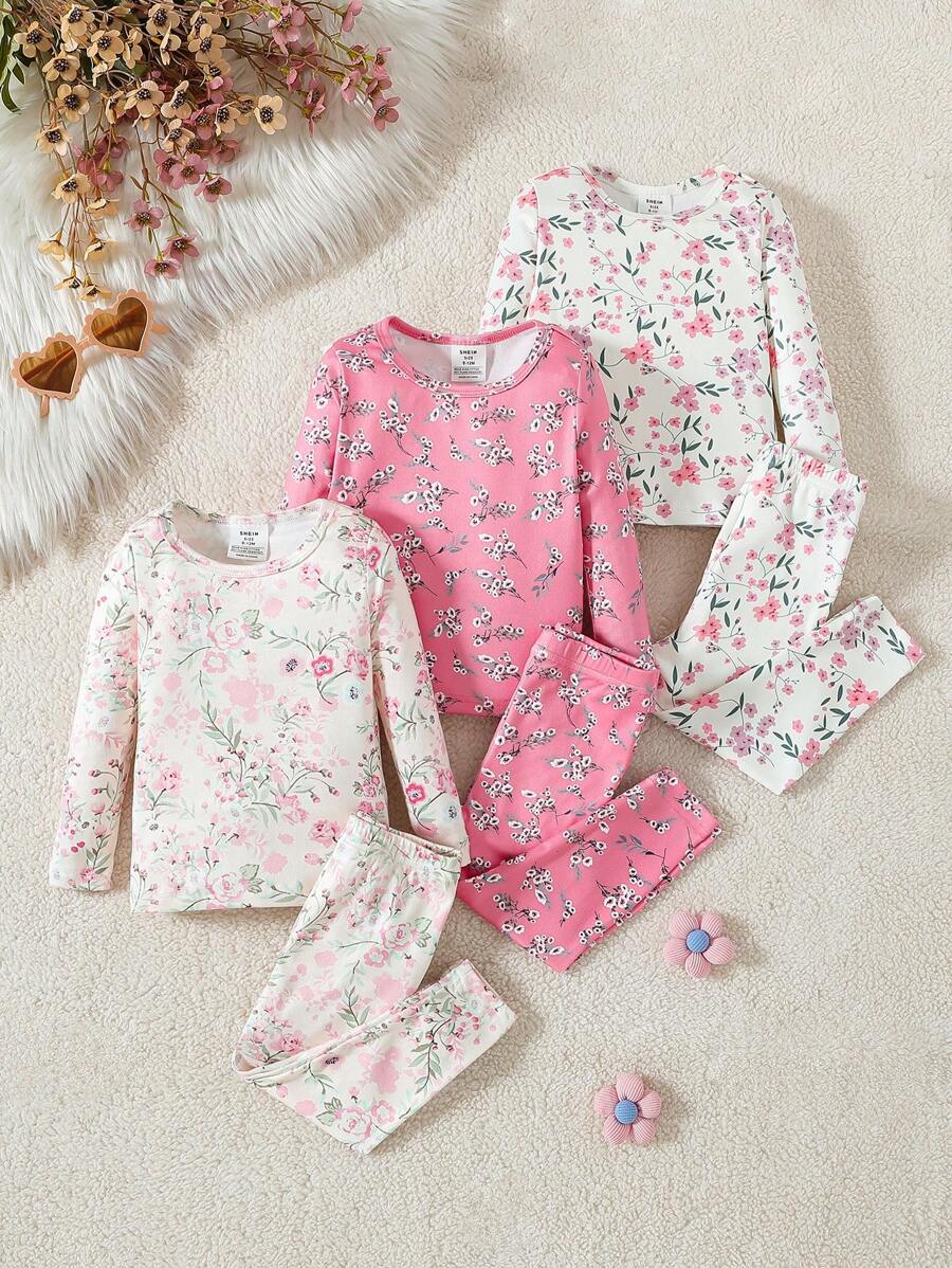 3pcs/Set Baby Girls Snug Fit Vintage Full-Print Long Sleeve T-Shirt And ...