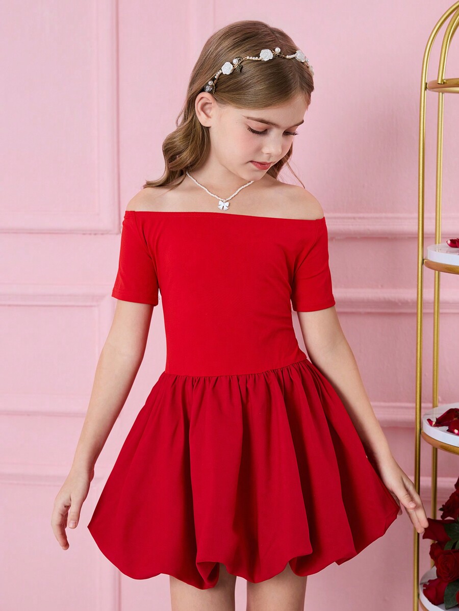 Fern Glow Tween Girls' Lovely Off Shoulder Knit Mini Dress, Red, Summer ...