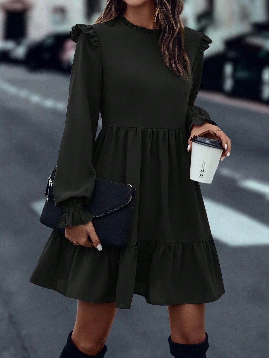 SHEIN LUNE Flounce Sleeve Ruffle Hem Dress Without Belt Fall Cloth For Women | SHEIN USA