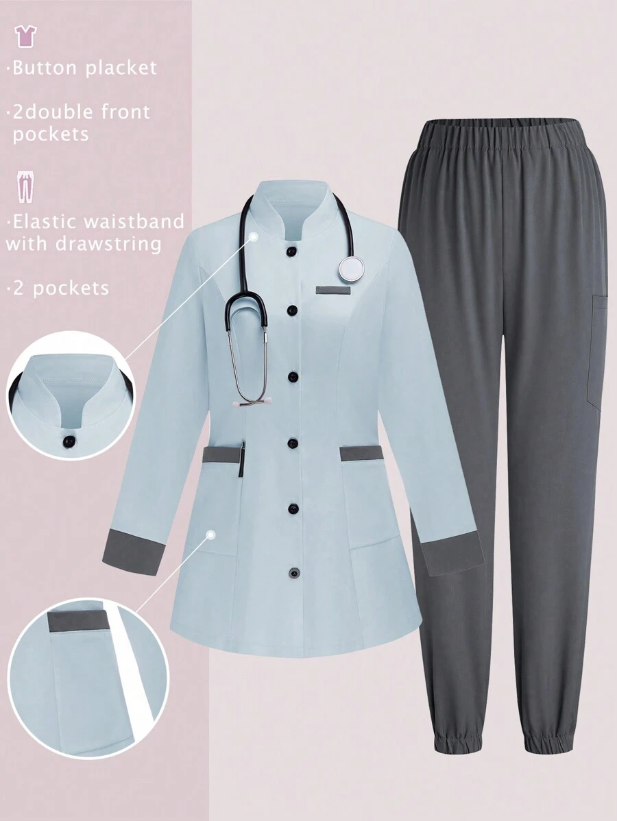 SHEIN TaskFit 2pcs Colorblock Long Sleeve Buttoned Jacket And Cuff ...