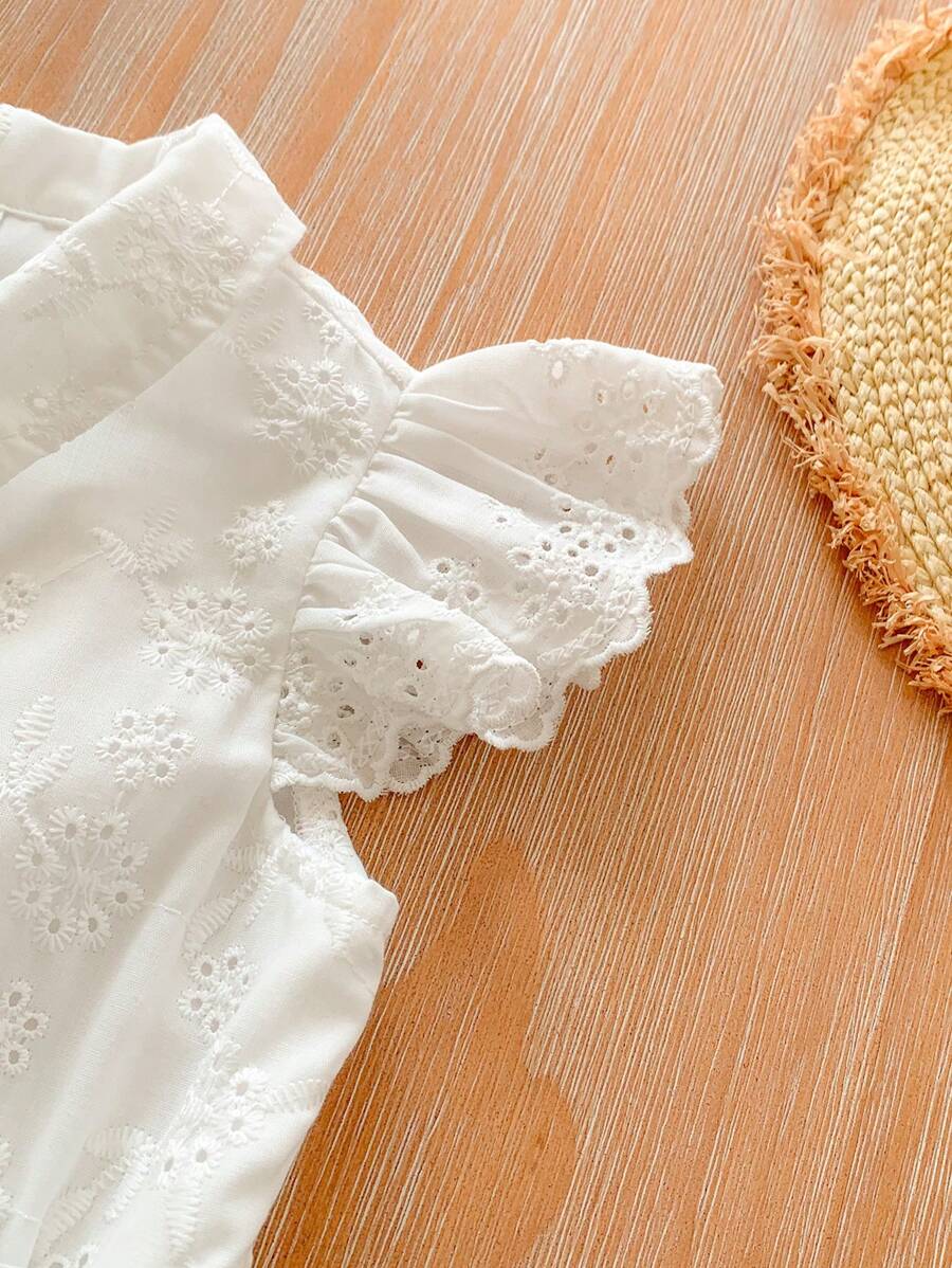 SHEIN Baby Girl Cute White Floral Embroidery Romper For Summer | SHEIN UK