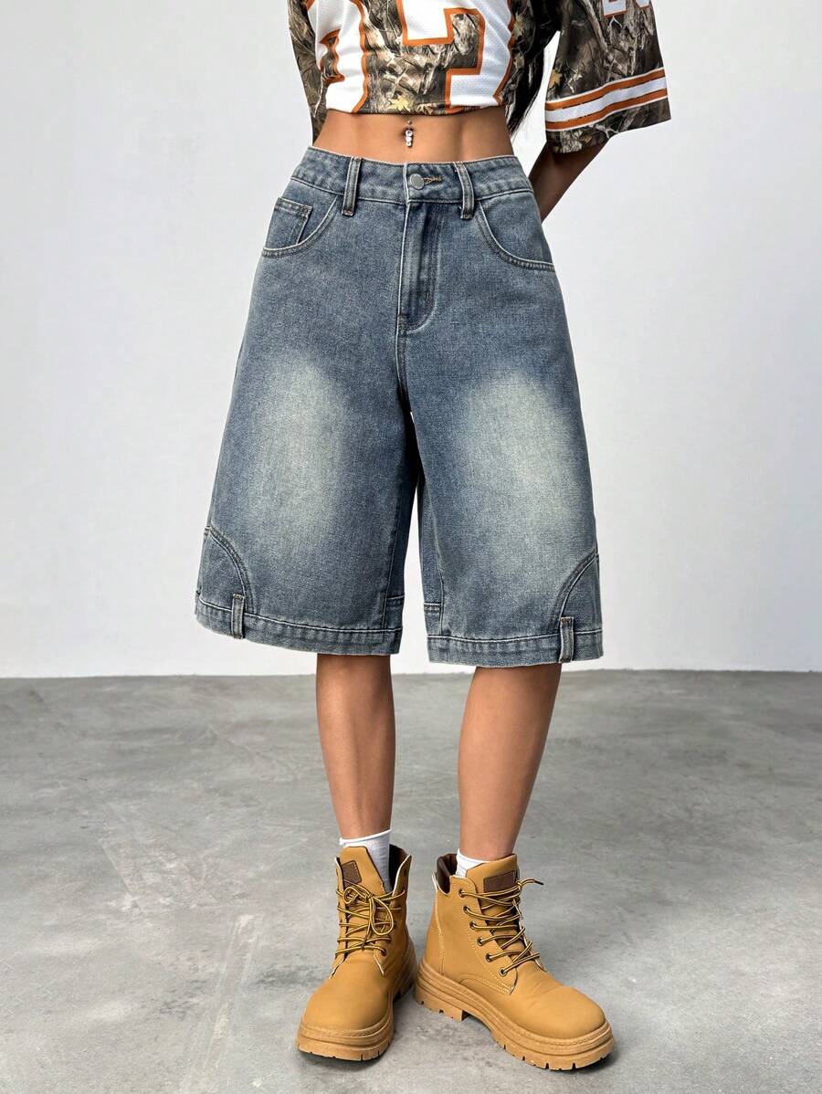 Coolane Women's Y2K Cargo Washed Reverse Jorts Jeans | SHEIN UK