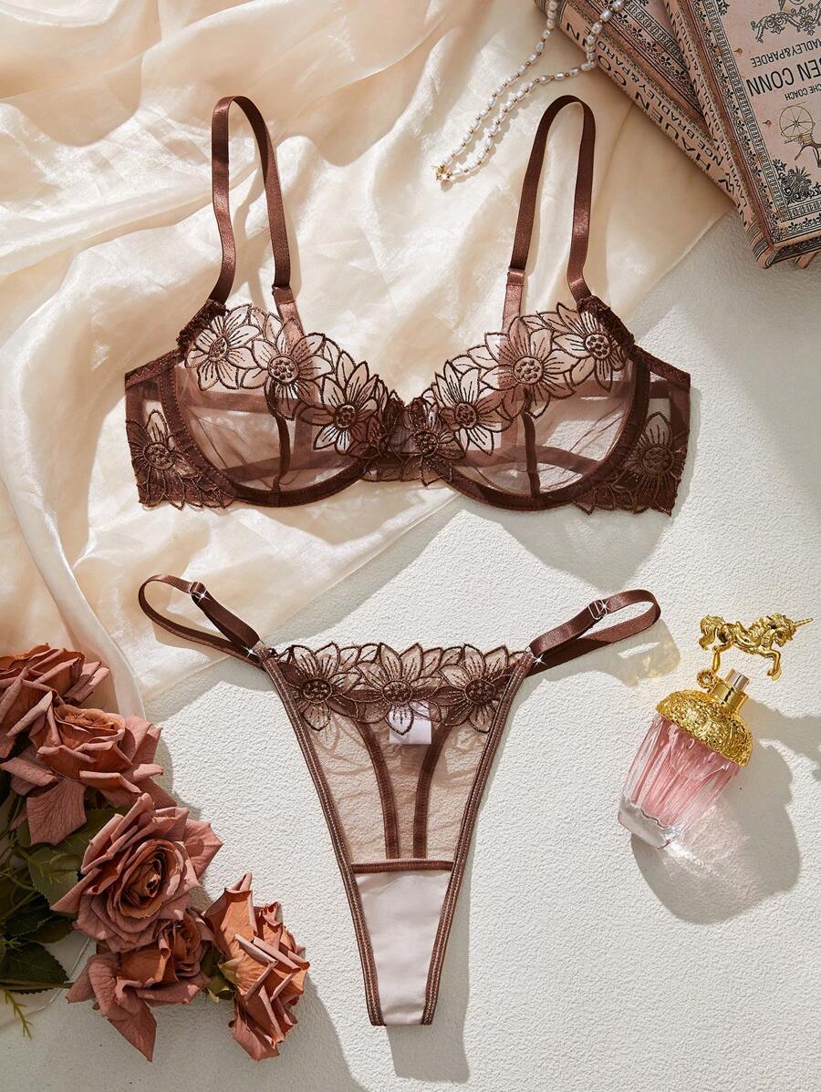 Set di lingerie romantica in stile francese con ricamo sexy, set ...