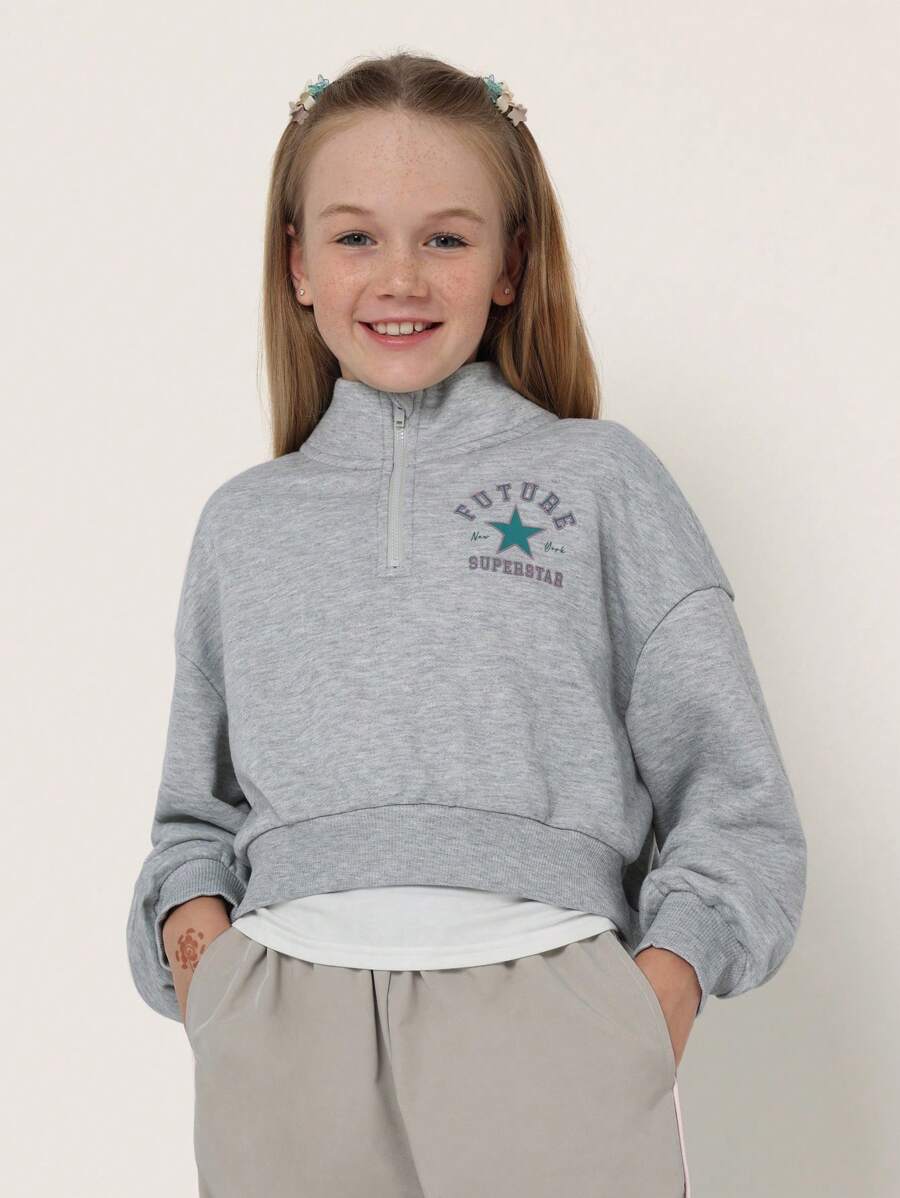 SUMWON Tween Girls Comfy Crop Fit Funnel Neck Half Zip Sweatshirt With ...