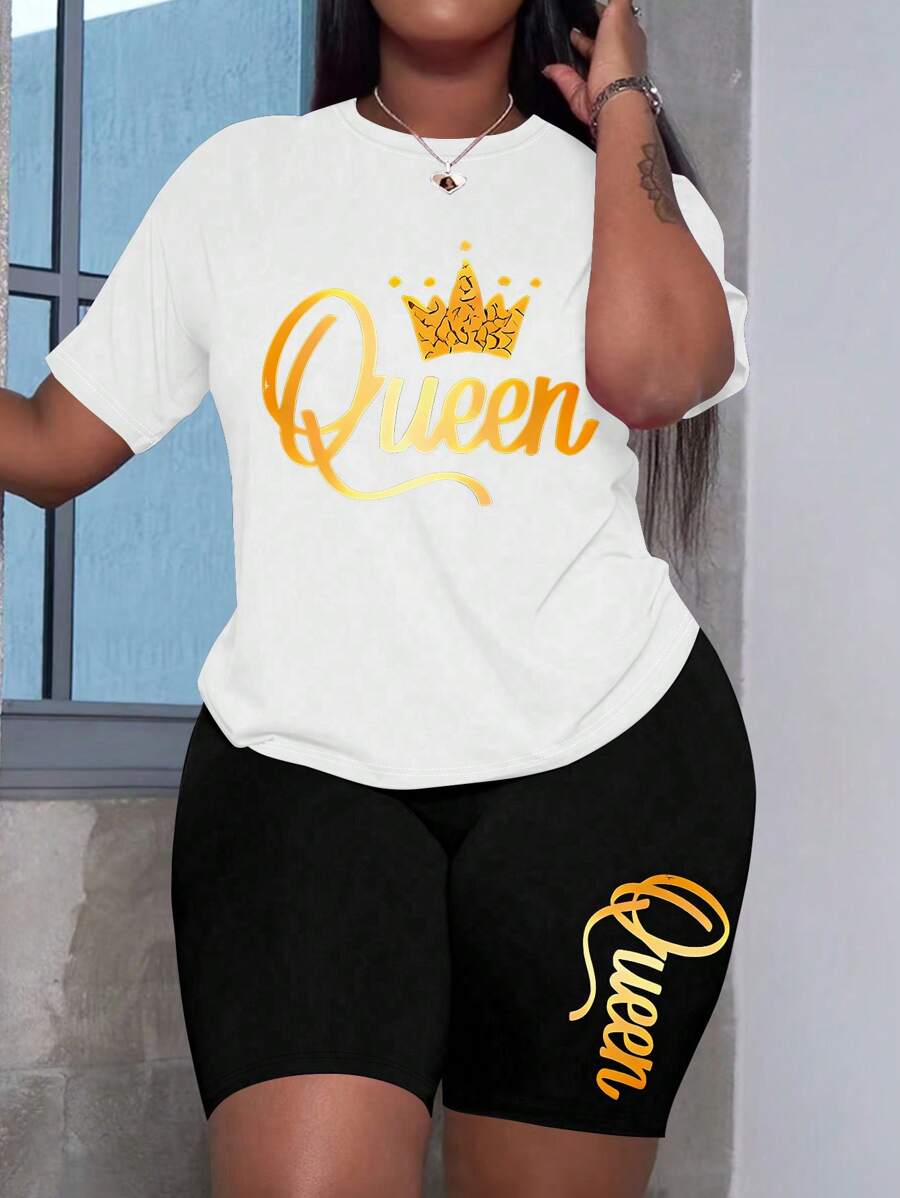 SHEIN Slayr 2pcs/Set Crown Queen Letter Print Casual Outfit for Sale ...