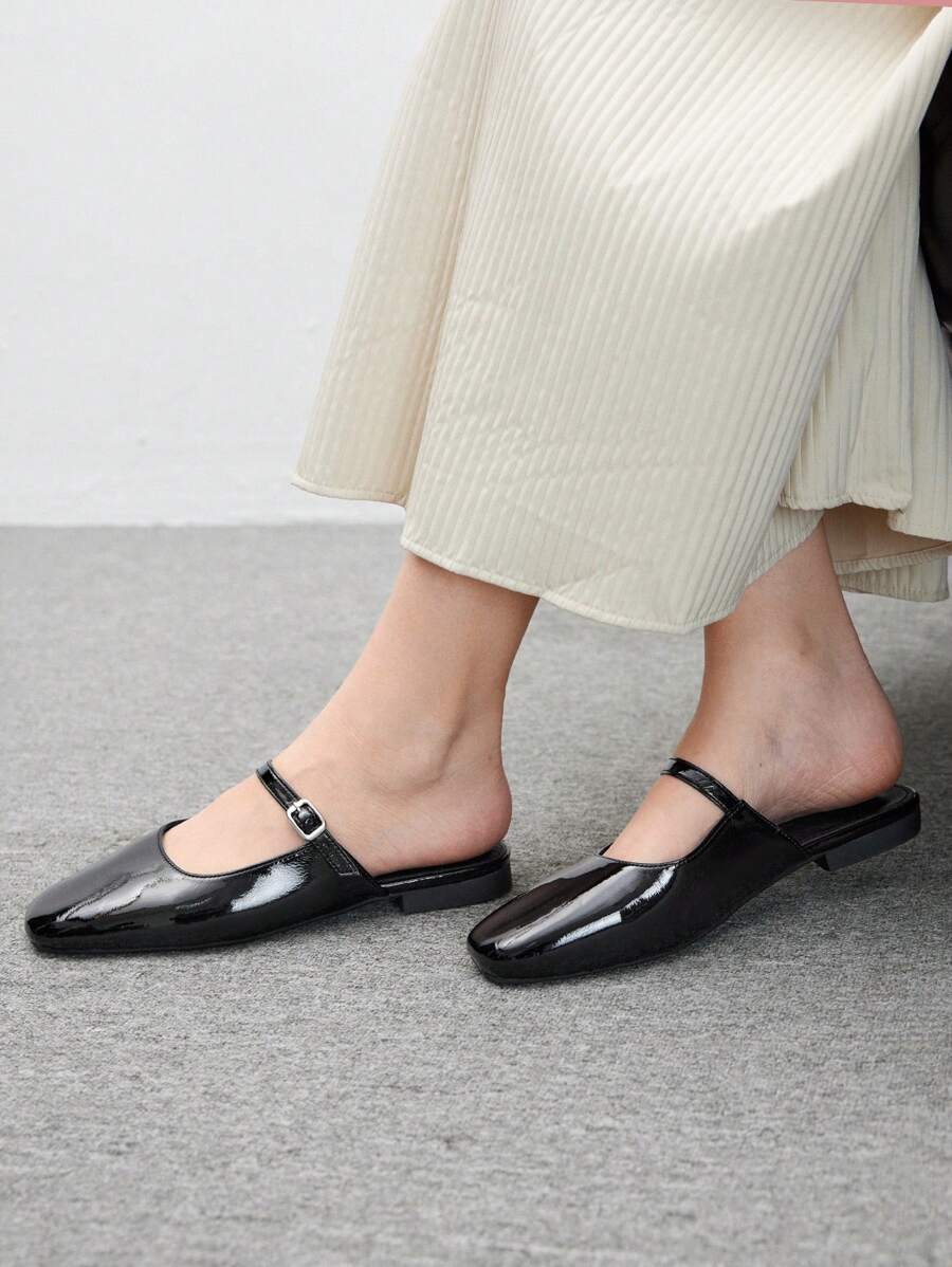CUCCOO BIZCHIC Women's Shiny Square Toe Casual Flat Slip-On Shoes ...