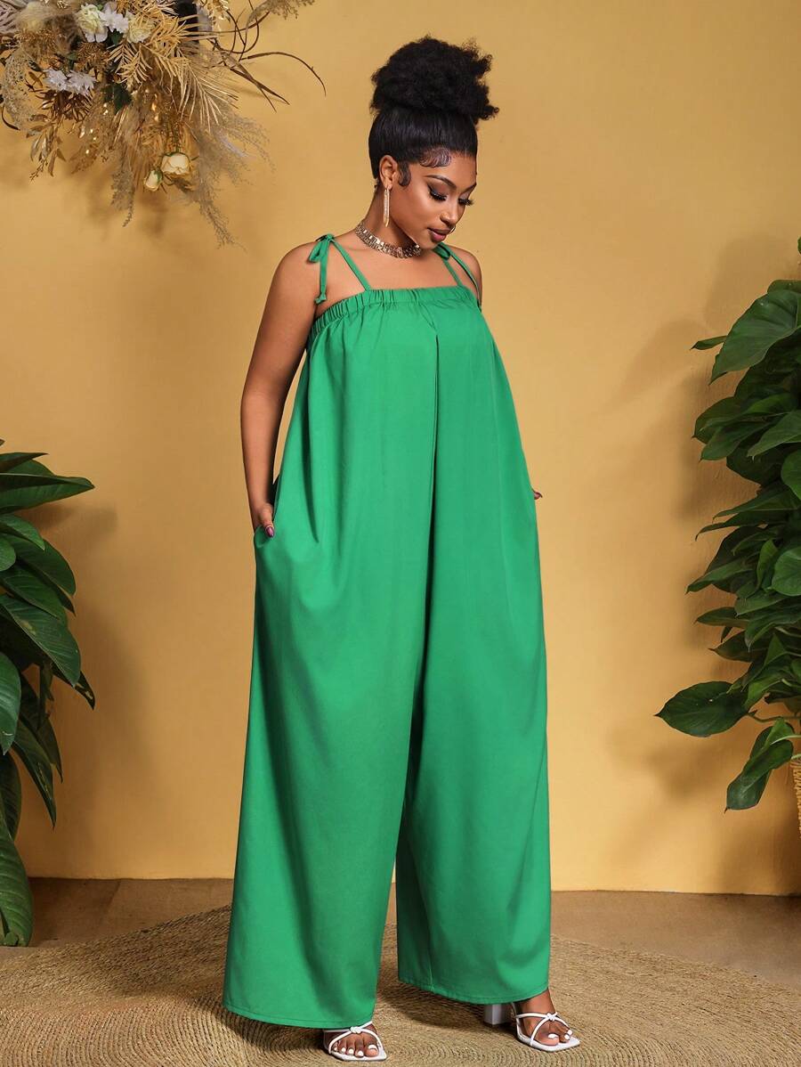 Slaydiva 2025 New Vacation Casual Women Plus Size Tie Up Loose Solid Color Wide Leg Jumpsuit - C ...