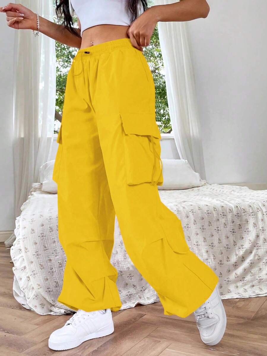 SHEIN EZwear Dopamine Pink Flap Pocket Side Drawstring Waist Cargo Pants | SHEIN South Africa