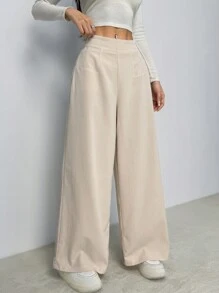 SHEIN PETITE Women's Casual & Chic High Waisted Wide Leg Textured Pants ...