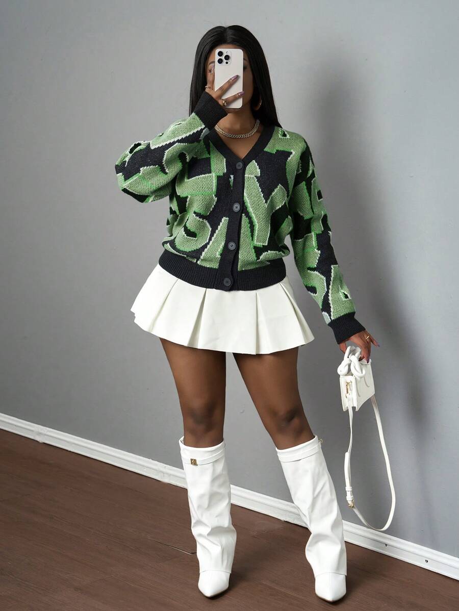 Slaydiva Autumn And Winter Casual Simple V-Neck Long-Sleeved Off ...