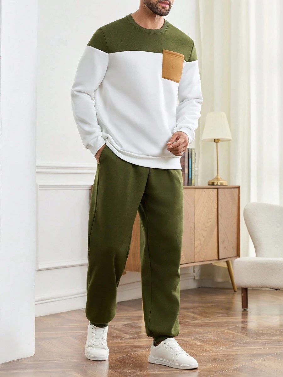 Manfinity Homme Men's Casual Colorblock Patchwork Sweatshirt And ...