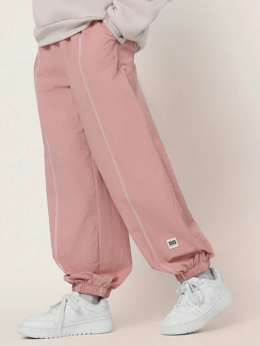 SUMWON Tween Girls Comfy Cuffed Parachute Pant With Contrast Stitch | SHEIN