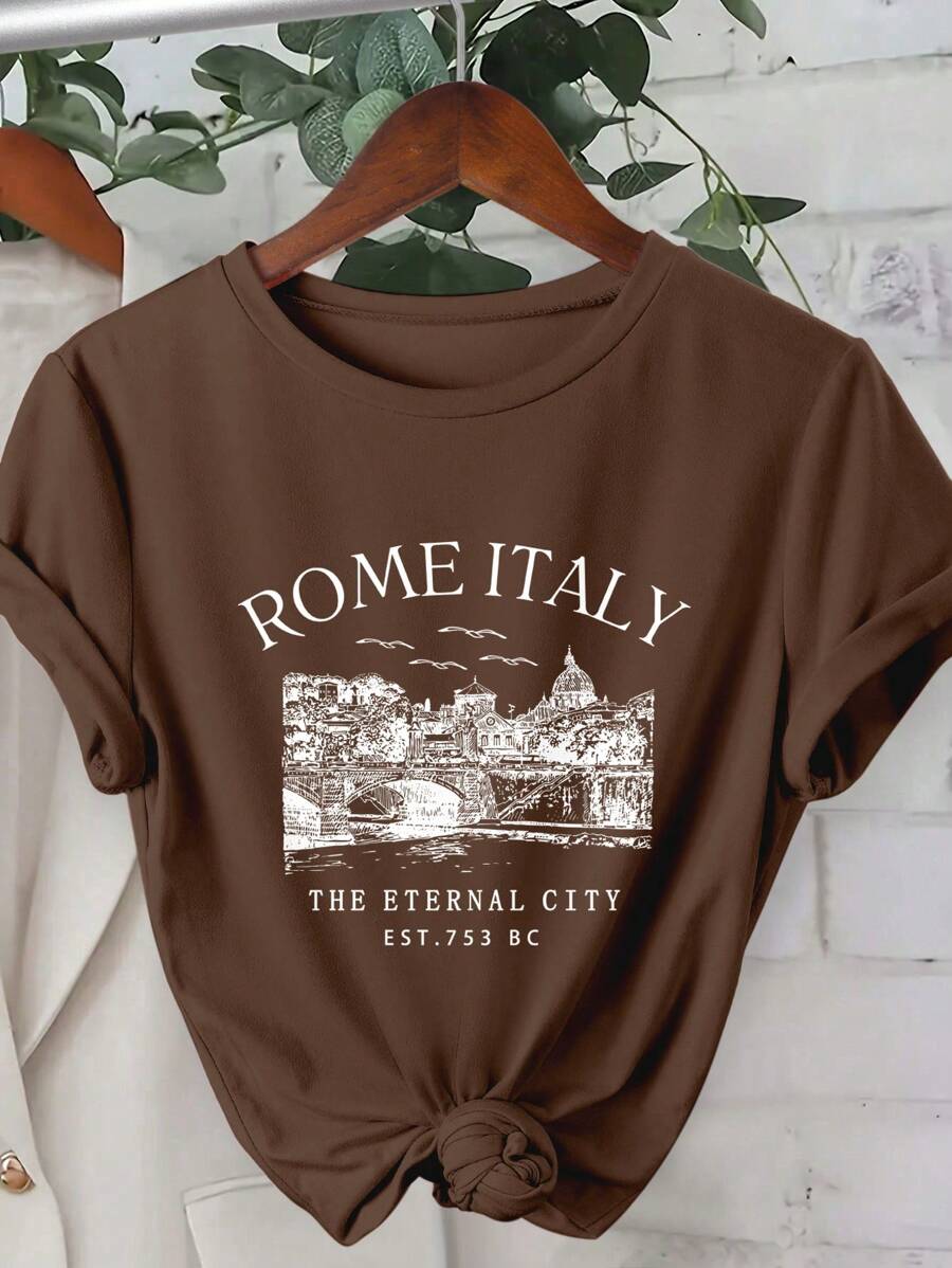 SHEIN LUNE Roman Italy Shirts Italy Skyline T-Shirt Women's Casual ...