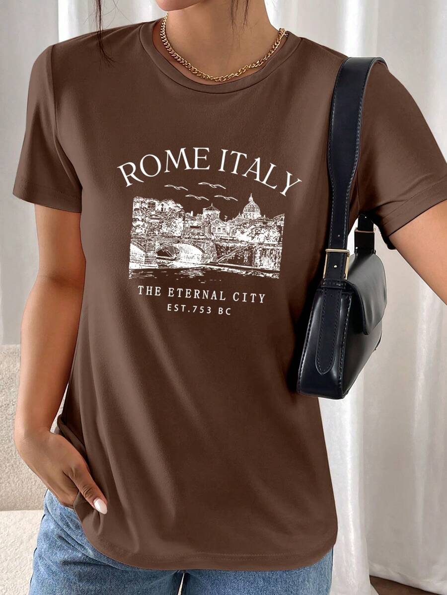 SHEIN LUNE Roman Italy Shirts Italy Skyline T-Shirt Women's Casual ...