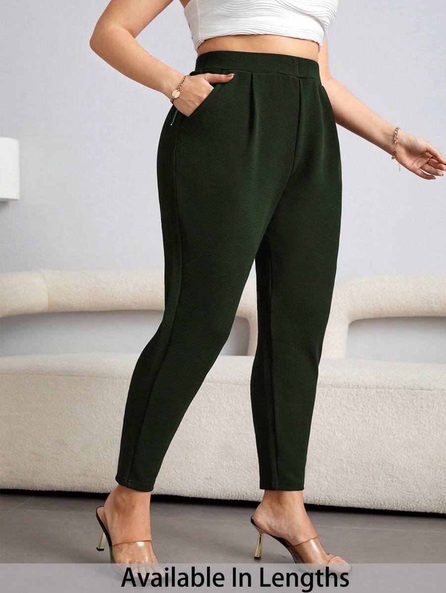SHEIN PETITE CURVE Plus Size Solid Color Casual And Fashionable Pants ...