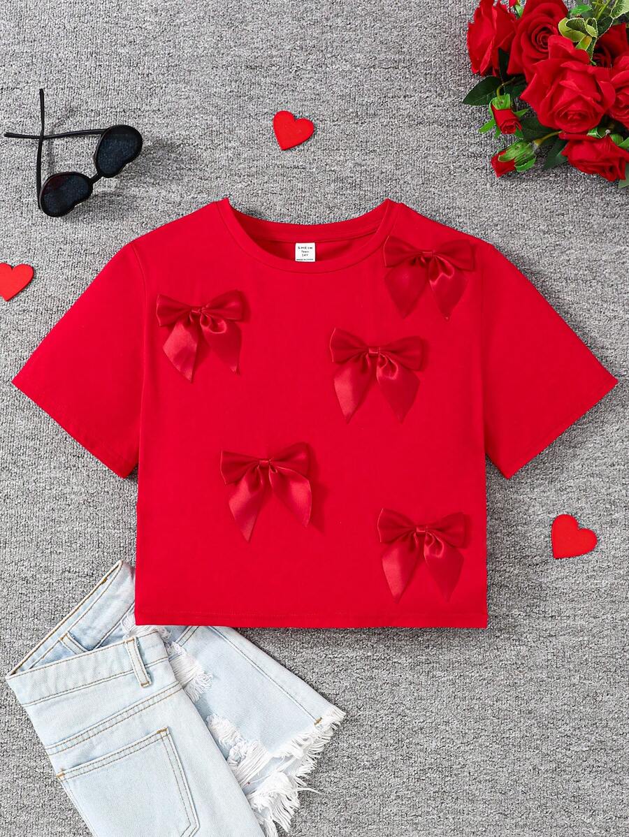 SHEIN Teen Girls' Casual Chic, Y2K, Valentine's, Cute, Clean Girl, Bow ...